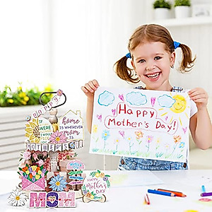 11 Pcs Mother's Day Tiered Tray Decorative Wooden Table Signs Wooden Decor for Mother's Gift Mother's Day Decorations Party Supplies, Tiered Tray Not Included