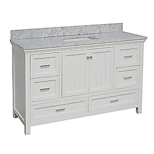 Kitchen Bath Collection Paige 60-inch Single Bathroom Vanity (Carrara/White): Includes White Cabinet with Authentic Italian Carrara Marble Countertop and White Ceramic Sink