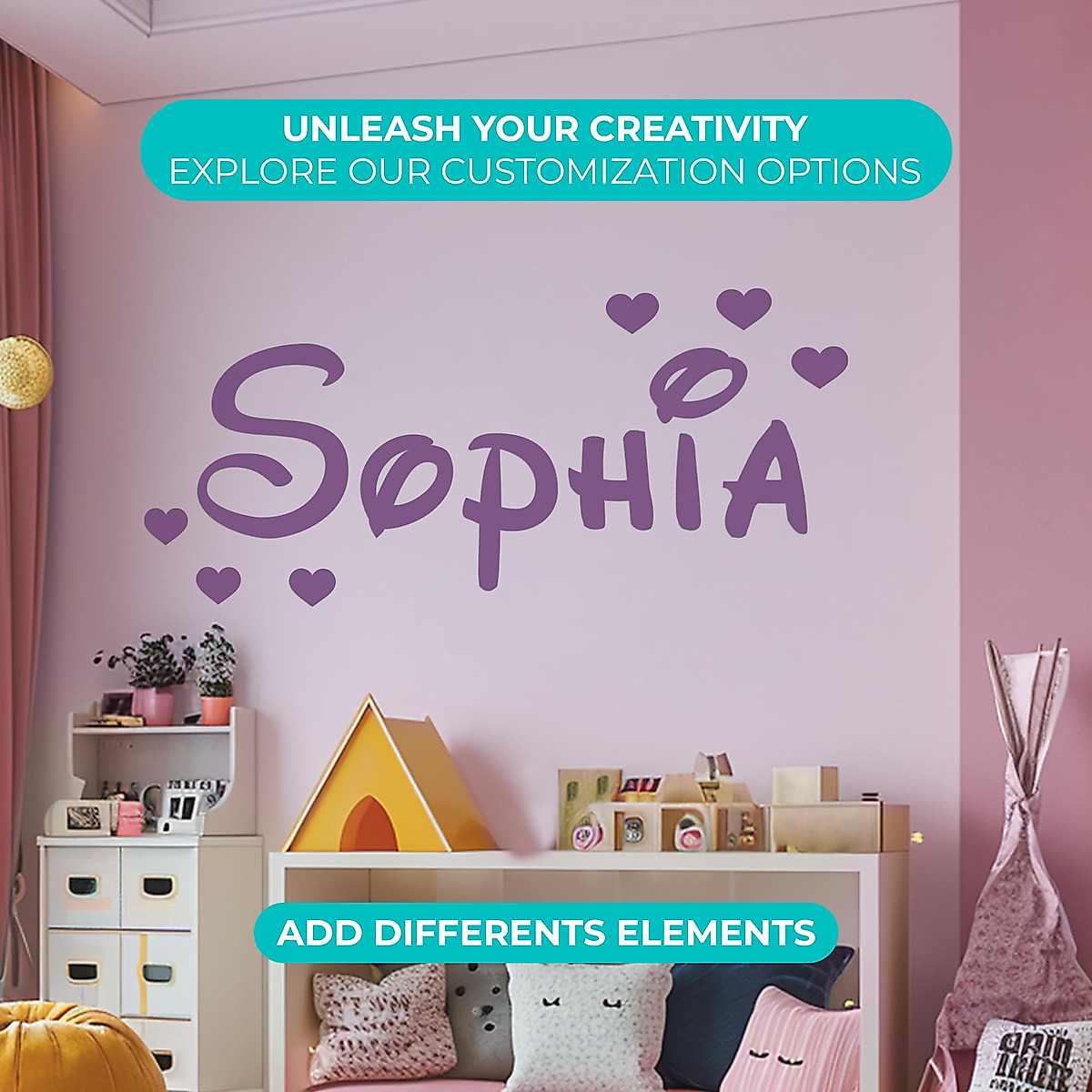 e-Graphic Design Inc Custom Name Series Wall Decal Nursery - Baby Boy Girl Decoration - Mural Wall Decal Sticker for Home Interior Decoration Car Laptop (AM) (Wide 30")