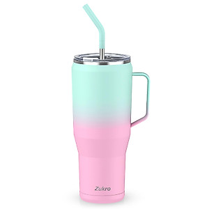 Zukro 50 oz Mug Tumbler With Handle And Straw, Vacuum Insulated Stainless Steel Large Travel Water Cup with Lid,Fit in Cup Holder,No Sweat,Keep Drinks Cold Up To 30 Hours, Dishwasher Safe