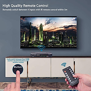 Tendak 4 Port HDMI 2.0 Switch, 4x1 HDMI Switcher Selector with 7.1 Audio Extractor Optical SPDIF + L/R 3.5mm Audio Out Include IR Remote Support ARC 4K@60HZ HDCP 2.2 3D for PS4/ Roku