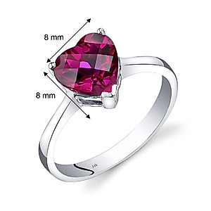 PEORA Created Ruby Heart Solitaire Ring for Women 14K White Gold, 2.25 Carats 8mm, Size 7