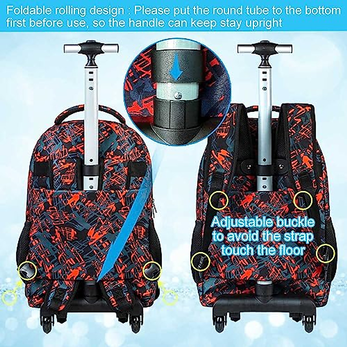 ZLYERT 3PCS Rolling Backpack for Boys, Travel Wheeled Backpacks for Adults, Teens College Roller Bookbag with Wheels for Men - Red