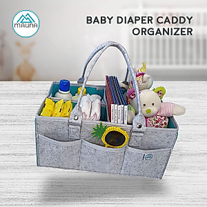 Mauna Baby Diaper Caddy Organizer: Portable Holder Bag for Changing Table and Car, Nursery Essentials Storage Bins