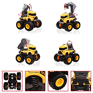 LONANDY Construction Truck Toy Push and Go Car Toys for Boys and Girls, Friction Powered Toy Car Set Include Crane Mixer Excavator Dump Truck, Party Supplies for Toddlers Kids Ages 3+