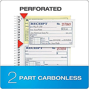 Adams Money and Rent Receipt Book, 2-Part Carbonless, 5-1/4" x 11", Spiral Bound, 200 Sets per Book, 4 Receipts per Page, Sold as 5 Pack, 1000 Sets Total (SC1152)