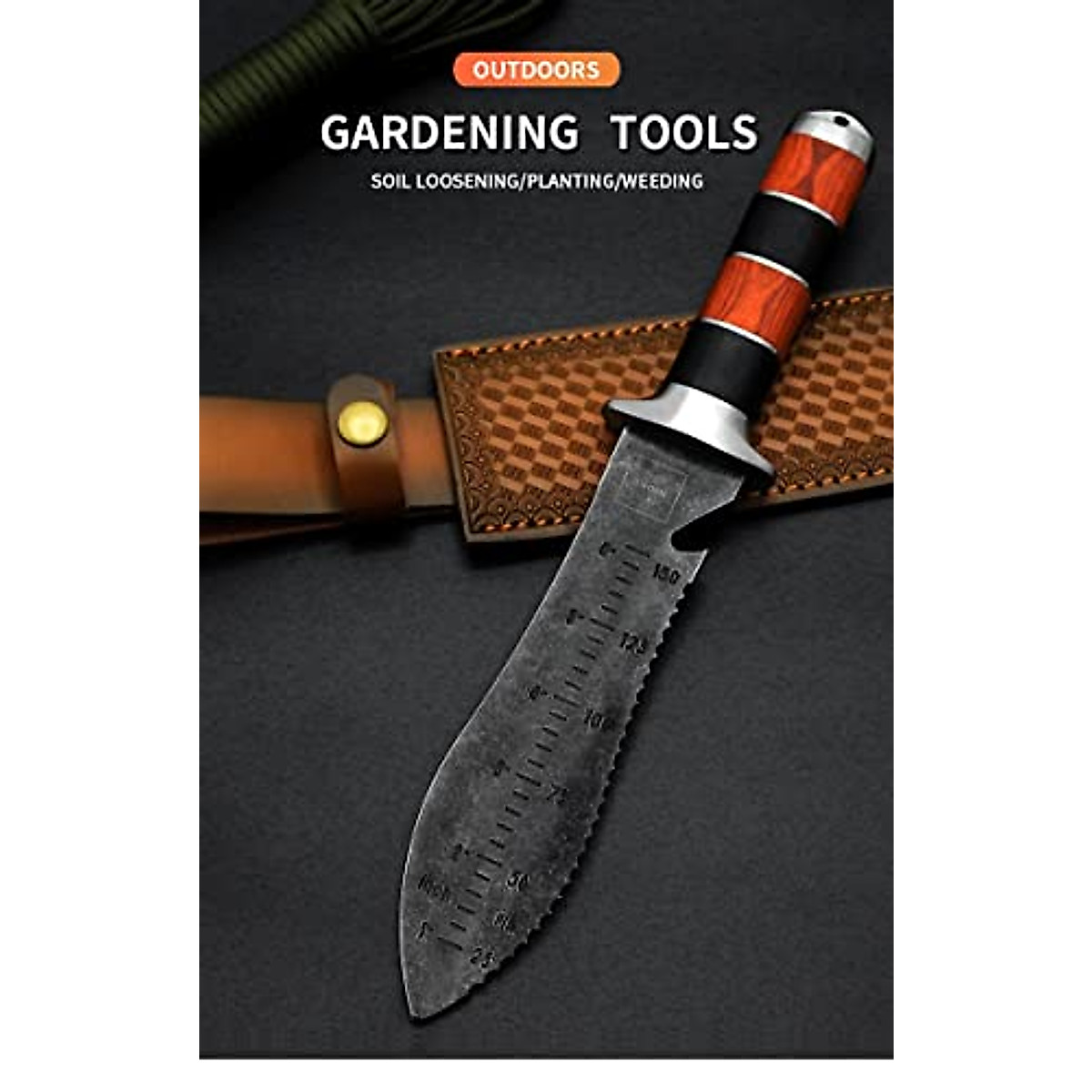 Professional Garden Knife / with Thicker Leather Sheath, Stainless Steel Blade, for Weeding, Digging, Pruning and Cultivating / with Beautiful Packaging, Black (CY98)