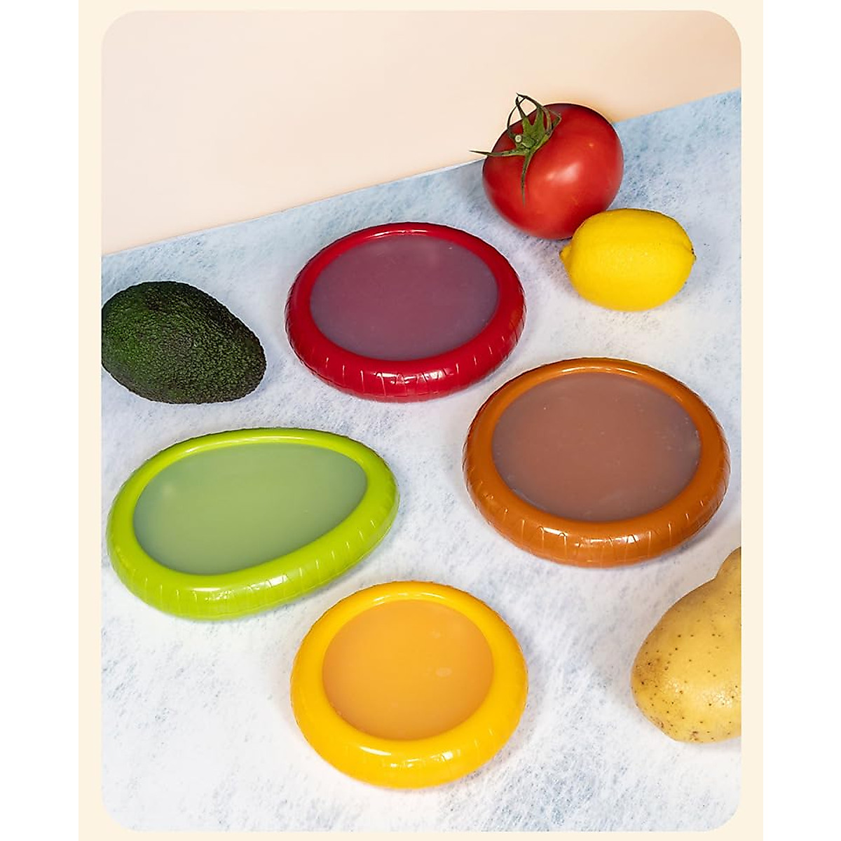 WinGetor 4pcs Silicone Fruit Storage Box, Upgrated Silicone Fruit Storage Containers, Reusable Fruit Vegetable Containers for Fridge Keep Fresh, for Lemons,Potatoes,Tomatos, Avocado