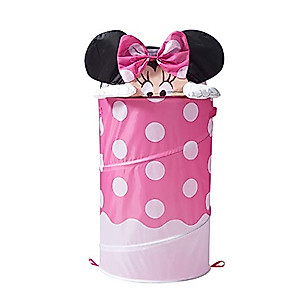 Idea Nuova Disney Minnie Mouse 3 Piece Collapsible Storage Set with Collapsible Ottoman, Bin and Figural Dome Pop Up Hamper, Pink