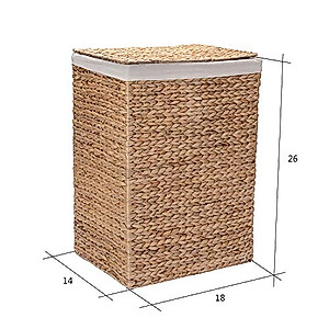 Handmade Wicker Laundry Hampers - Set of 2 Water Hyacinth Storage Baskets with Integrated Handles, Removable Liners, and Lids by Villacera (Natural)