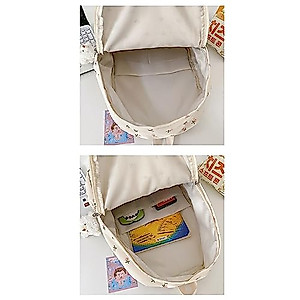 JHTPSLR Cottagecore Aesthetic Backpack with Plushies Pink Floral Preppy Backpack Flowers Backpack Cute Kawaii Backpack Book Bags (Beige)