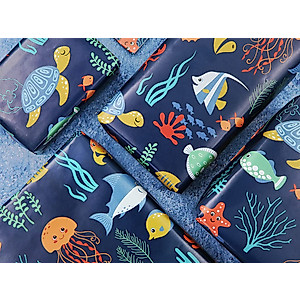 Ocean Themed Birthday Wrapping Paper For Kids Girls Boys, Under the Water Animal Coastal Design Gift Wrap Paper for Birthday Baby Shower Children's Day, 4 Sheets Folded Flat 20x28 Inches Per Sheet