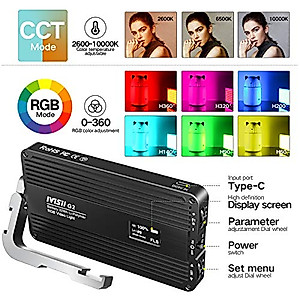 IVISII G2 RGB Portable On Camera Light, Built-in 4300mAh Lithium Battery Video Conference Lighting, 2600-10000K 12W Full Color LED Light Panel for Photography, Studio, Wedding Shooting