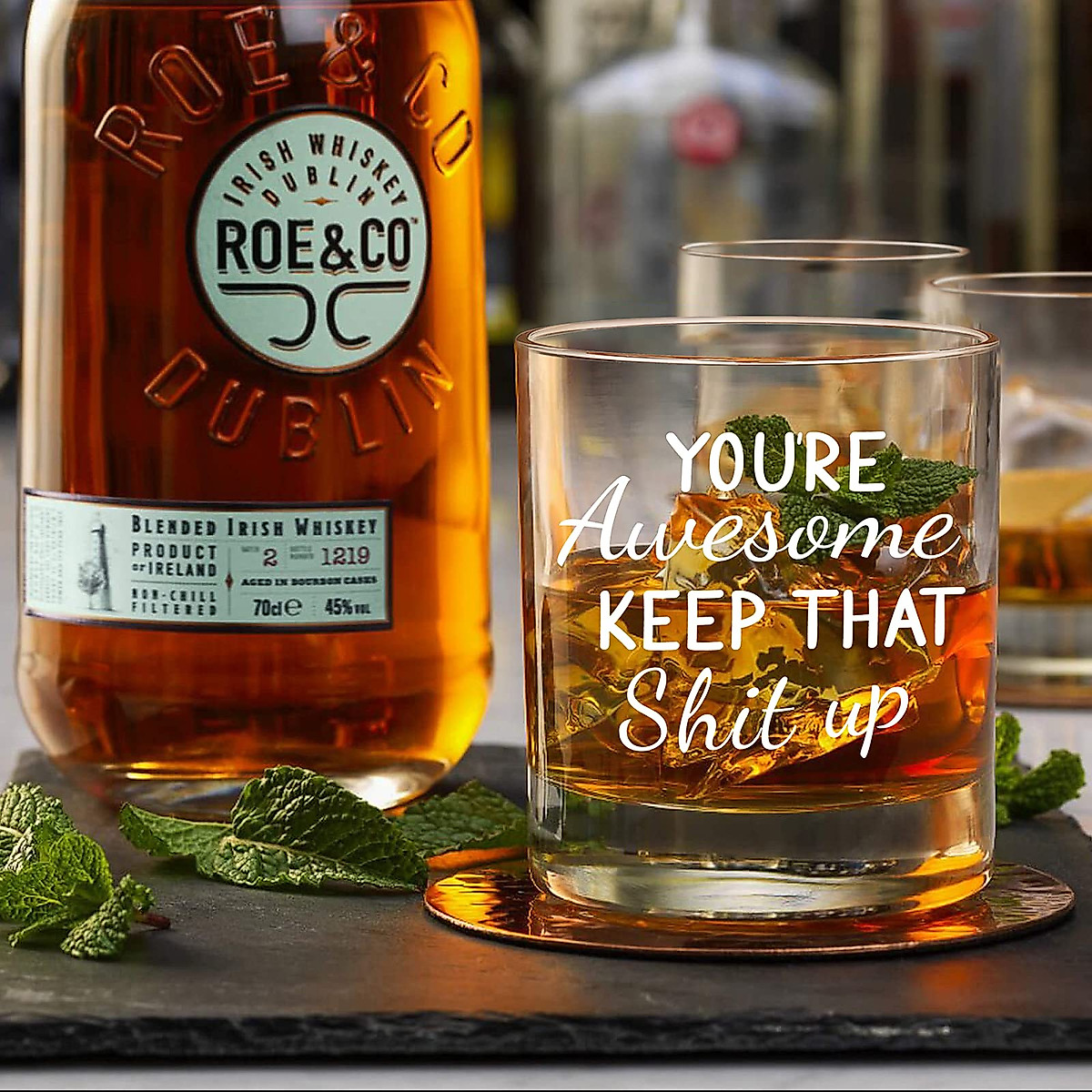 You're Awesome Keep That Up Funny Whiskey Glasses for Men or Women, Unique Festival, Birthday Gifts for Friends, Girlfriend, Coworker, Men, Congratulations Birthday BFF Gifts for Friend, 11 oz