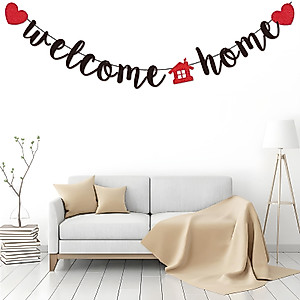 Pre-Strung Welcome Home Banner, Black Glitter Welcome Home Banner - Pre-Strung on 8 ft Strand - Housewarming, Homecoming, & Military Return Party Decorations & Decor(Black Welcome Home)