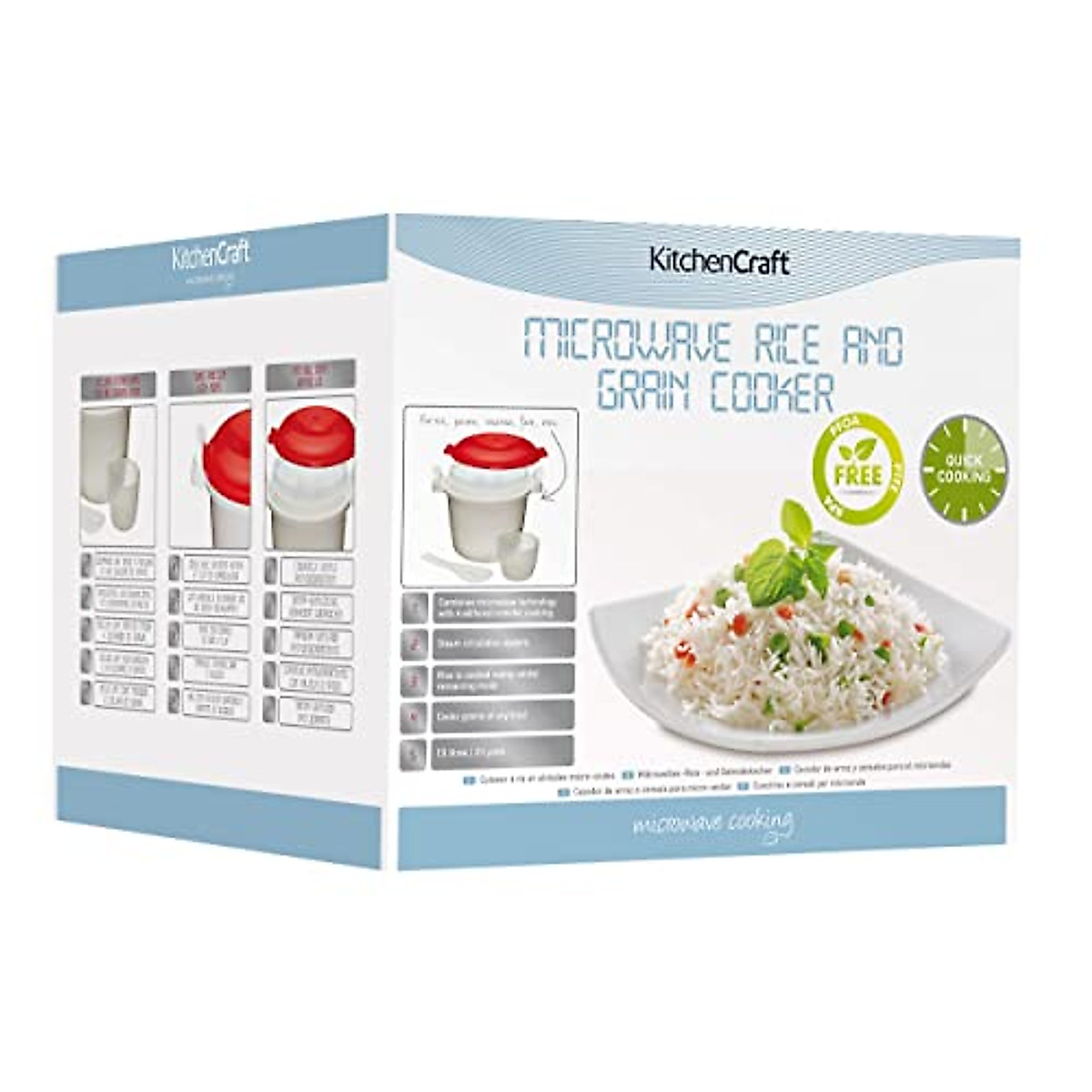 KitchenCraft Rice Cooker - Microwave Steamer, BPA Free Plastic, 1.5 Litre, White/Red