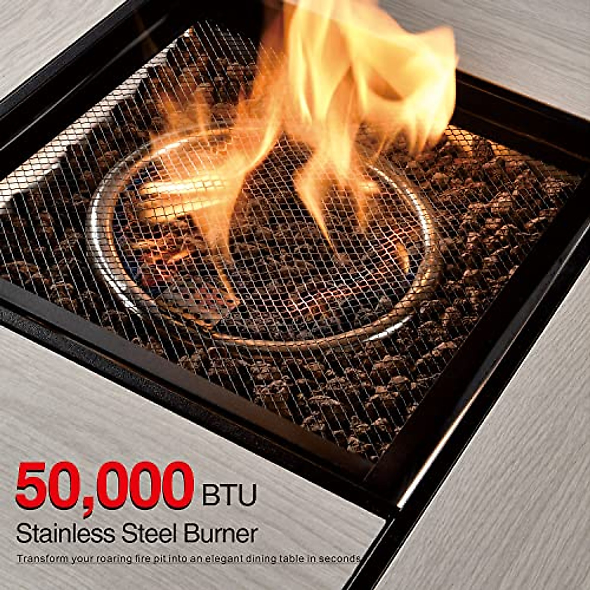 XIZZI Patio Furniture Set Patio Chairs Set of 4 with 30 Inch Gas Propane Fire Pit Table Outside High Back Wicker Rattan 5 Piece Furniture for Garden Balcony Lawn and Deck (3, Grey/Denim Blue)