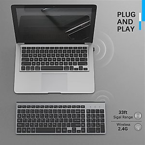 JOYACCESS Wireless Keyboard, 2.4G Slim and Compact Wireless Keyboard with Numeric Pad for Laptop, MacBook Air, Apple, Computer, PC(Black and Grey)