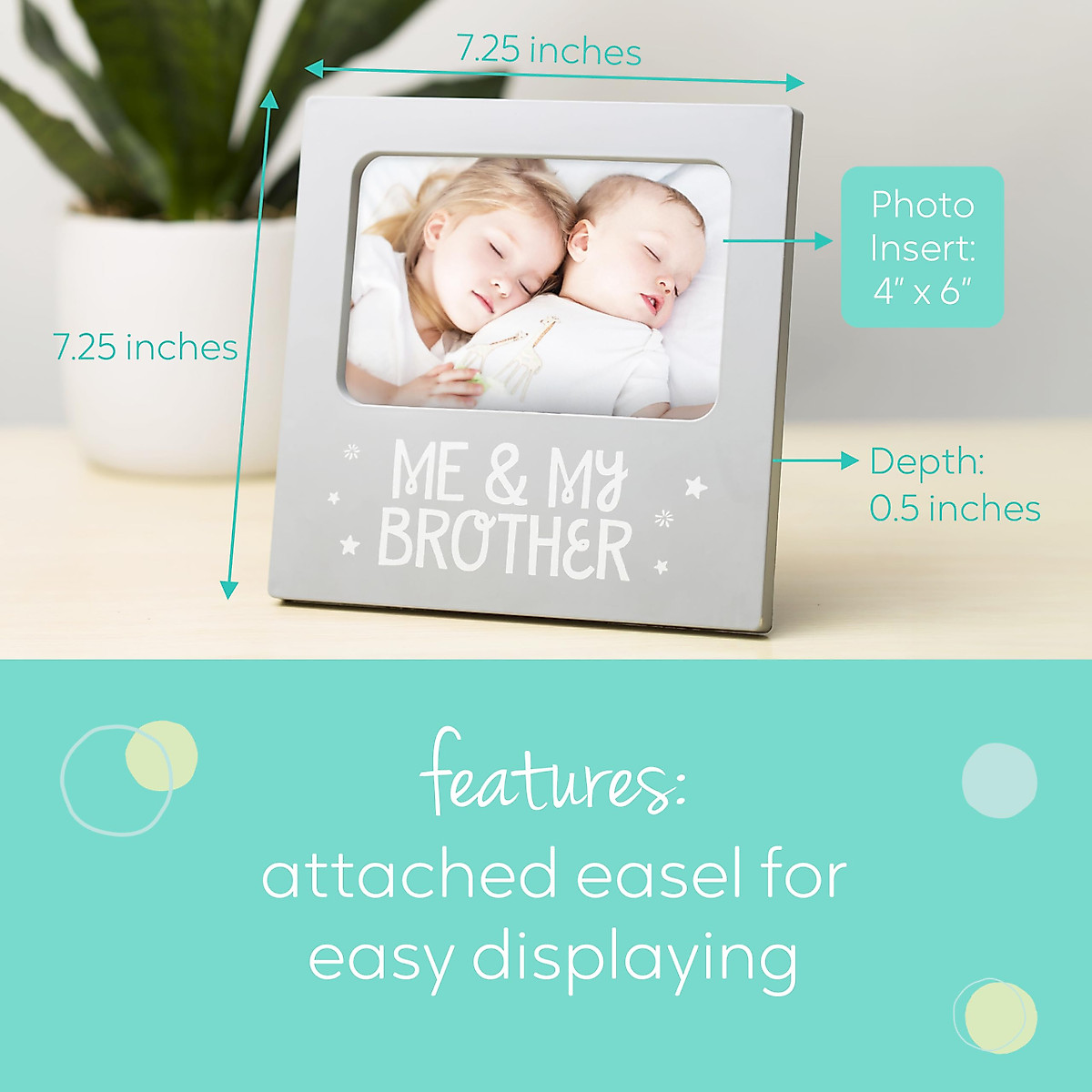 Tiny Ideas Me & My Brother Picture Frame, Nursery Décor, Gender-Neutral Baby Frame, Perfect Siblings Gift, Baby Keepsake Picture Frame, 4" x 6" Frame, Gray