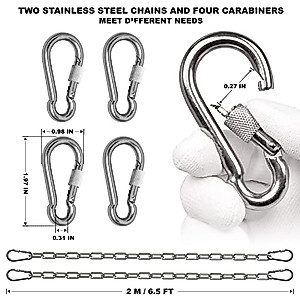 Vigtayue 5/32" Stainless Steel Link Chain, 304 Stainless Steel Link Heavy Duty Coil Chain with Carabiner, 2PCs Hanging Safety Chains for Swing Plants Anti-Theft Pet Dog Anchor Fence Towing Chain Link