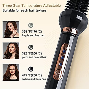 ECOJIA Hair Curling Iron Brush,Hot Curling Comb Ceramic Rotating Curling Iron 1 Inch,Heated Round Brush Hair Styler Tool for Short Hair,Electric Hair Brush 2 in 1 Hair Straightener and Curler