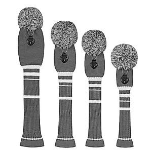 Scott Edward Steel Gray White Stripes Golf Club Covers Set of 4 Double-Layer Yarn Knit Driver Head Cover*1 Fairway Head Covers*2 and Hybrid(UT) Headcover*1