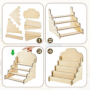 Barydat Tiered Greeting Card Display Stand Wooden Collector Card Rack Display Portable Birthday Card Display Wooden Photo Display Holder for Postcards Hair Clips Display(Beige,11.8 x 10.4 x 14.2 Inch)