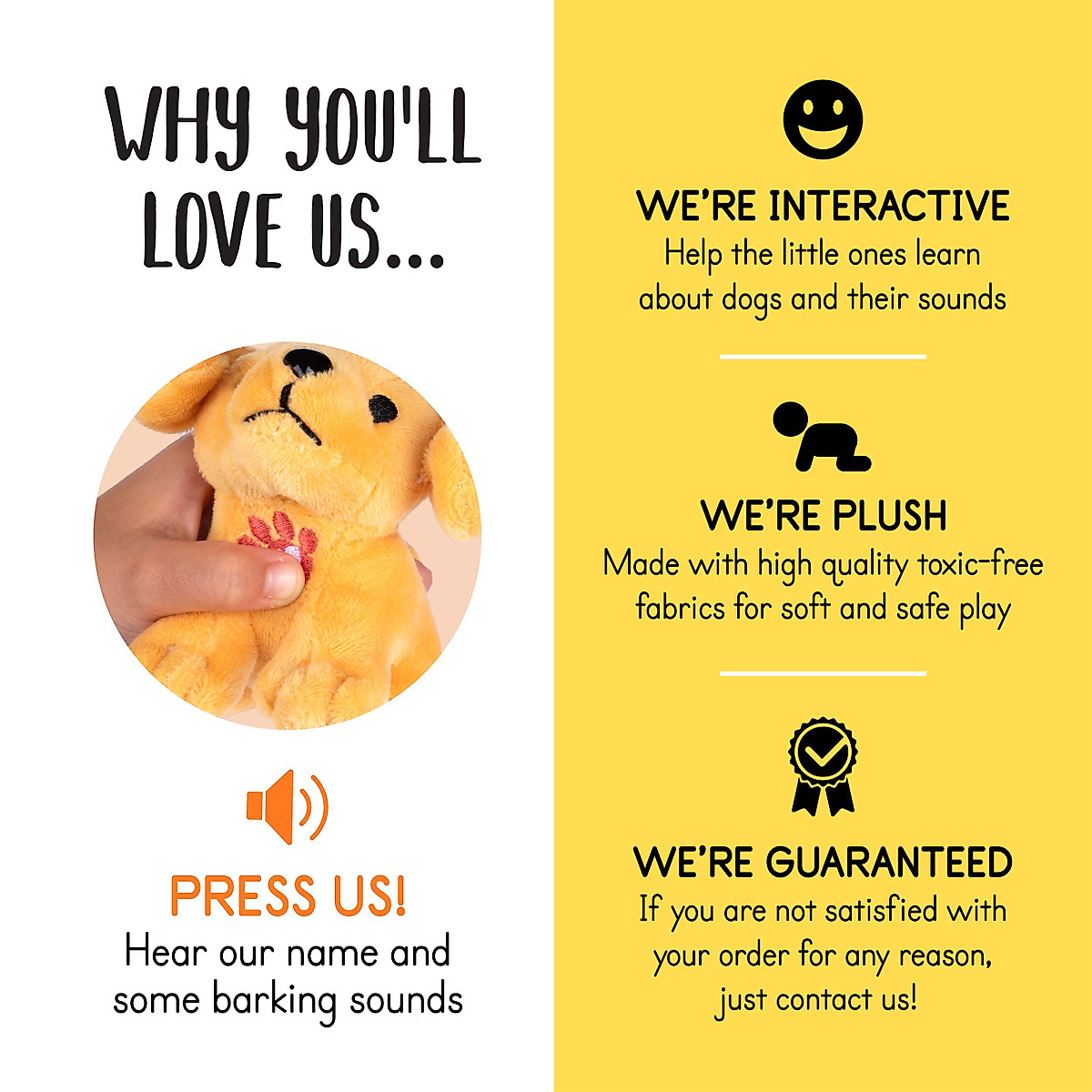 Plush Creations Talking Plush Dog House Carrier with 4 Soft & Cuddly, Talking & Barking, Stuffed Plush Dogs. Excellent Interactive and Educational Plush Toy Set. Great Gift for Kids Toddlers & Babies