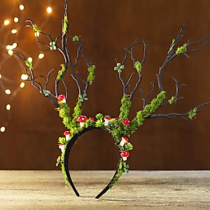 MOSTORY Green Mushroom Branch Headband - Handmade Woodland Hairband Flower Forest Crown for Women Girls Renaissance Mardi Gras Carnival Cosplay Party Photo Shoot