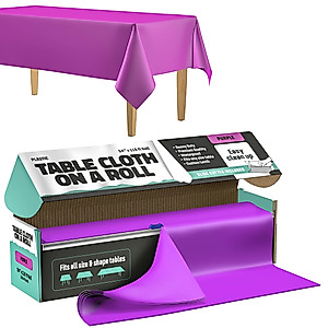 Tablecloth Roll – 54" X 110' Purple Premium Plastic Table Cloths with Cutter Box - Cut to Size - Decorative Rectangle Table Cover Smooth Tablecloth - Disposable Table Cloths for Parties, Weddings.