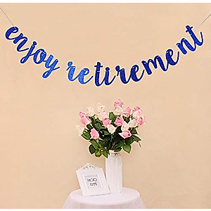 Starsgarden Enjoy Retirement Glittery Blue Banner, Happy Retirement, I'm Retired, Goodbye Tension Hello Pension, Goodluck We Will Miss You Retirement Party Hanging Paper flag(Blue Retirement)