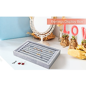 Yosoo Rings Display Case Jewelry Organizer Inserts Box Cufflinks Storage Tray 23 x 15cm / 9 x 5.9inch Modern Design Coated with Black Velvet Jewelry Protection, Gray