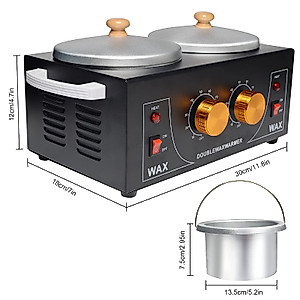 Double Wax Pot Electric Wax Warmer Professional Machine for Hair Removal, Wax Heater for Paraffin Facial Skin Body Spa Salon Equipment with 100 Waxing Cloth And 50 Removal Wooden Craft Sticks