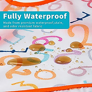 3 Pcs Waterproof Baby Bibs | Long Sleeves Weaning Smock Bib with Food Catcher Pocket for Toddler Eating | Baby Led Weaning | Full Cover Wearable Sleeved Bibs Shirt Apron Set | 6-24 Months