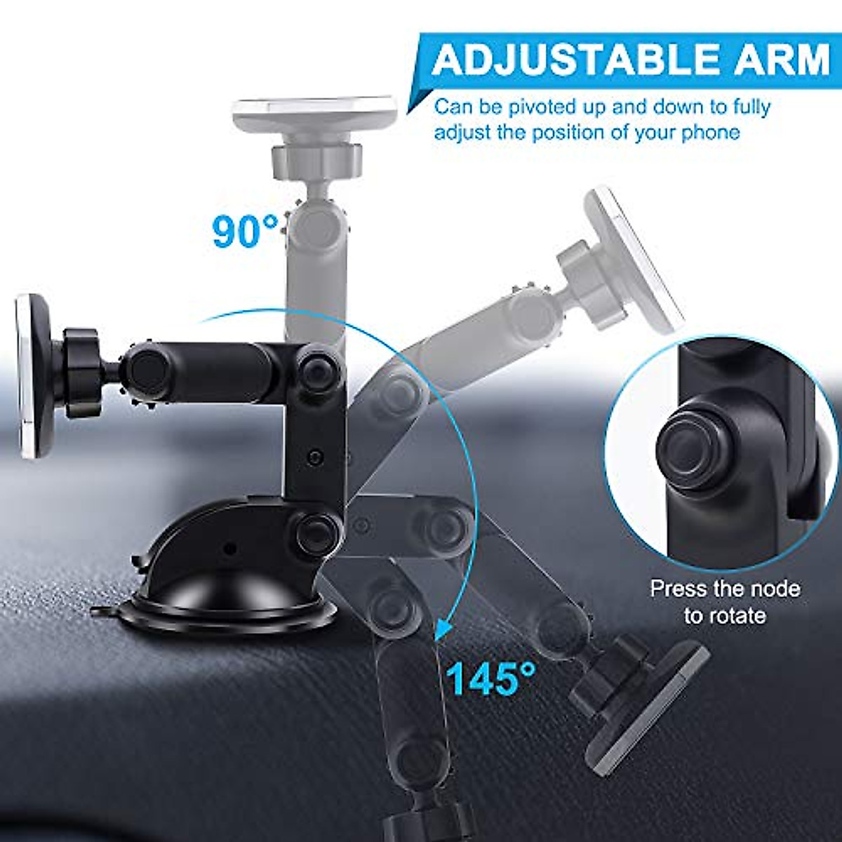 Panvox Magnetic Phone Car Mount, Universal Dashboard Windshield Car Phone Mount Holder with Upgraded 3.2" Suction Cup,8 Strong Magnets Compatible with iPhone 11 Pro X XS Max XR Galaxy Note10 S10