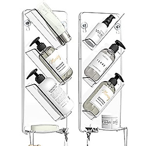 SEE SPRING 2 Pack Acrylic Shower Caddy Clear Plastic Shampoo Holder for Wall Bathroom Organizer Bath Shelf Shower Organizer Storage Rack with Hooks