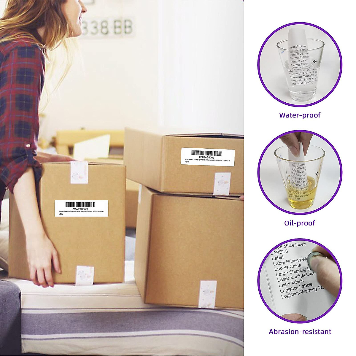 AveneMark 12 Rolls 3" x 1" Direct Thermal Labels for Barcodes Postage Address Shipping Labels Compatible with Rollo & Zebra Desktop Printers Adhesive - 1300Pcs/Roll