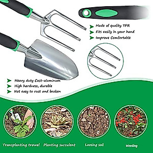 Garden Tools Set Gardening Gifts Tools, Heavy Duty Aluminum Hand Tool with Non-Slip Ergonomic Handle, Including Garden Tote Gloves Hand Rake Weeder Trowel Cultivator Transplanter Pruner Kneeling Pad
