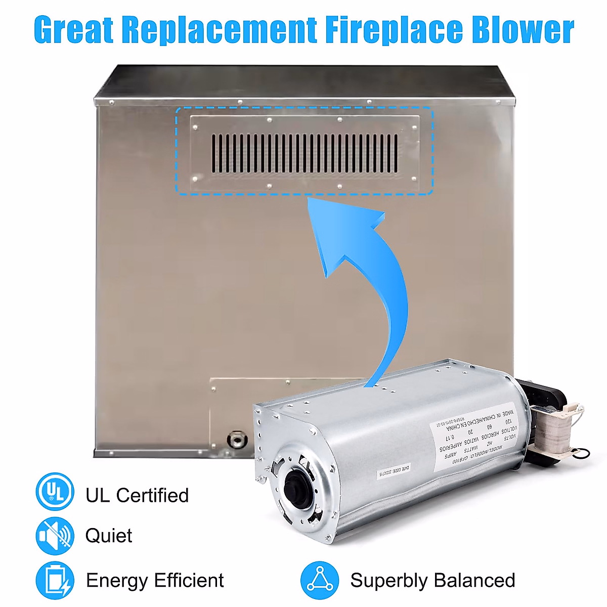 Grillfired GFB100 Fireplace Blower Fan for Pleasant Hearth Vent Free Ventless Gas Fireplace Stove, GFB100 Vent-Free Fireplace Blower for Pleasant Hearth VFF-PH32DR VFF-PH26D VFF-PH32LP VFF2 PH32DRB