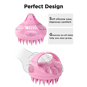 HEETA Hair Shampoo Brush, Upgraded Wet & Dry Hair Scalp Massager with Soft Silicone, Scalp Exfoliator for Remove Dandruff, Scalp Scrubber Hair Care Tools for Women, Men, Pets (Pink)