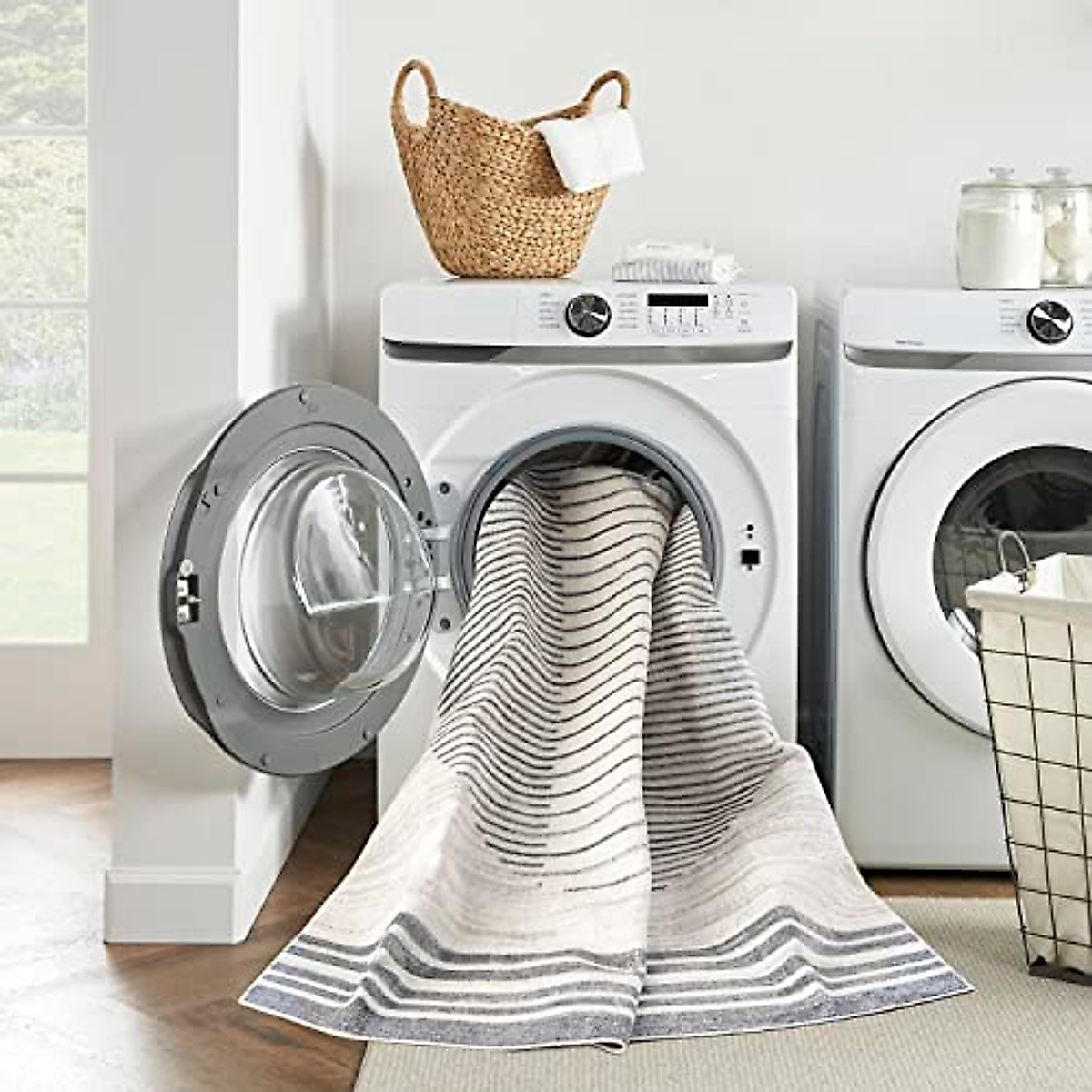 Nourison Astra Machine Washable Geometric Ivory Blue 2'2" x 12' Area -Rug, Easy -Cleaning, Non Shedding, Bed Room, Living Room, Dining Room, Kitchen (2x12)