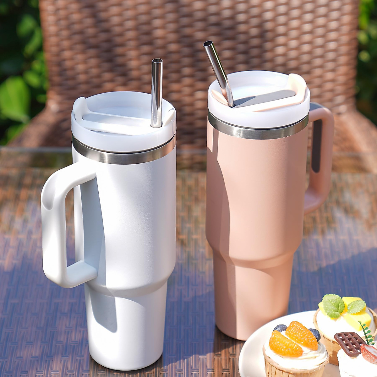 Tomorotec 40oz Straws, 14PCS Stainless Steel Replacement Straws for Stanley 40oz Adventure Quencher Travel Tumblers with Cleaning Brushes 2PCS, Food-Grade, Dishwasher Safe for Smoothies (Silver)