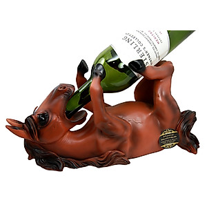Ebros Gift Animal Farm Equine Beauty Brown Chestnut Equestrian Stallion Horse Drinking Wine Bottle Holder Caddy Figurine Decorative Sculpture of Horses Rustic Cottage Steed Stallion