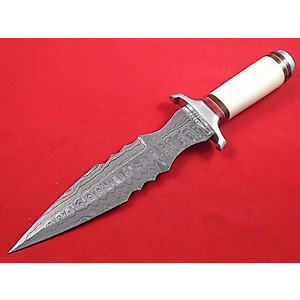 Damascus Steel Custom Handmade 13" Camel Bone Handle Damascus Steel Hunting Knife With Leather Sheath