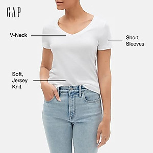 GAP Womens Favorite V-Neck Tee T-Shirt, True Black, Large Tall US