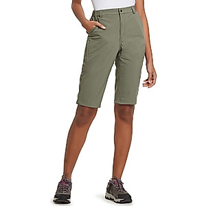 baleaf Women's Hiking Shorts Bermuda Long Knee Length Quick Dry Stretch Elastic Waist for Camping, Travel Sage Green Size XL