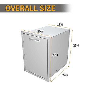 KODOM Built-in Double Trash Drawer 20" W x 27" H x 24" D Pull-Out Tray Outdoor Kitchen Stainless Steel Trash Drawer with Handle Storage Two Trash Bins for BBQ Island Grill Station