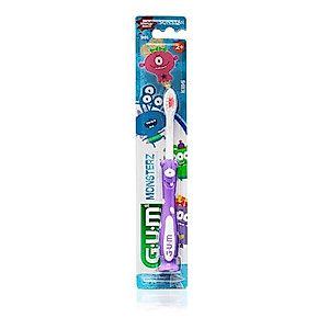 GUM Monsterz Children and Toddler Toothbrush, Soft Bristled Kids’ Toothbrush with Suction Cup, for Ages 2+, 1ct (6pk)