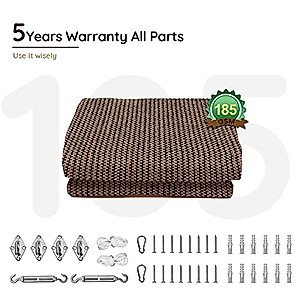 Quictent 20X20FT 185G HDPE Square Sun Shade Sail Canopy 98% UV Block Outdoor Patio Garden with Hardware Kit (Brown)