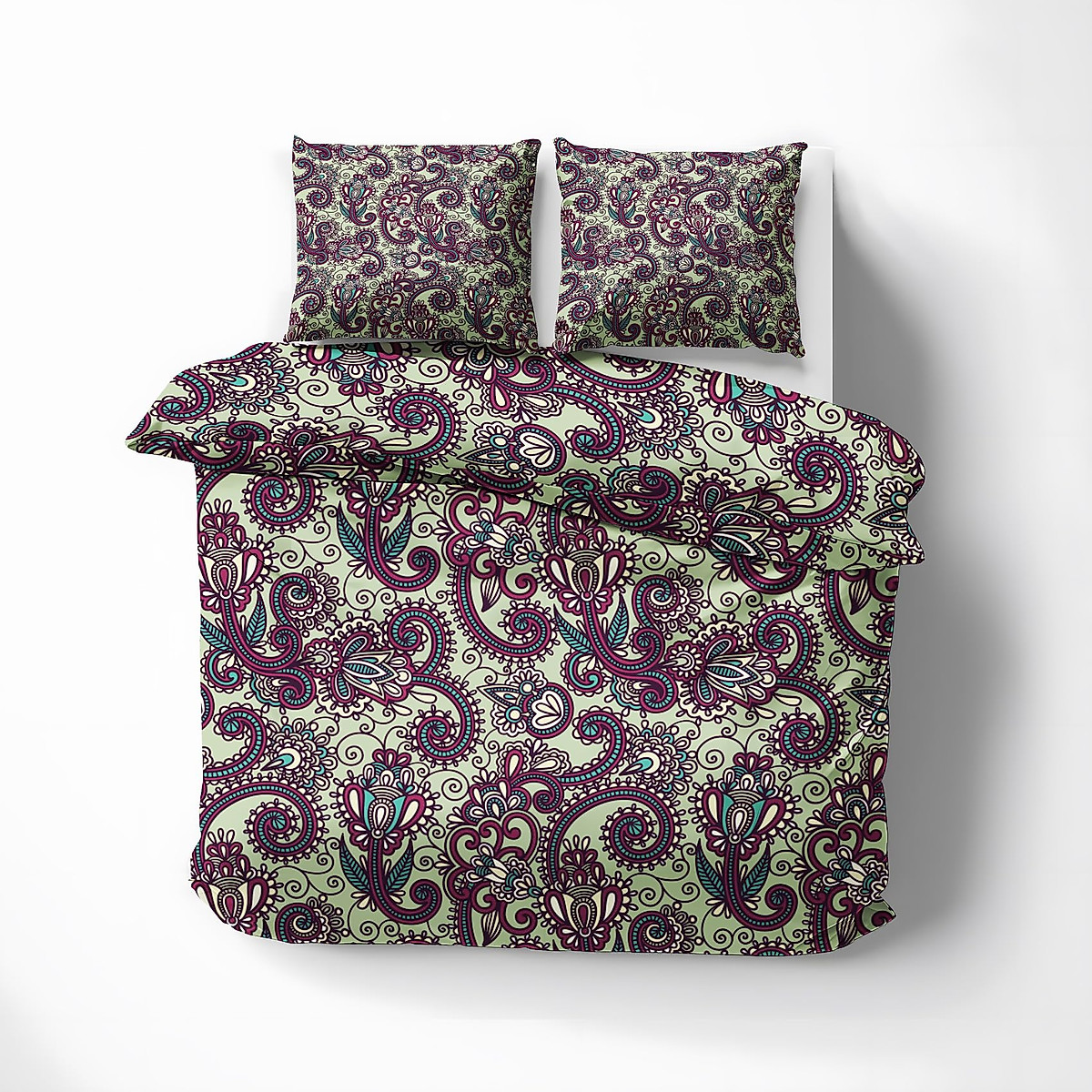 FJWXCBD Paisley Floral Bedding King Size Duvet Cover Set 3 Piece, Vintage Bohemian Bedroom Decor, Boho Medallion Duvet Cover & 2 Pillow Shams, with Zipper & Ties, Super Soft Microfiber